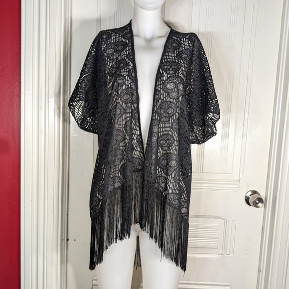 Hot Topic | Jackets & Coats | Hot Topic Skulls Lace Fringe Kimono ...